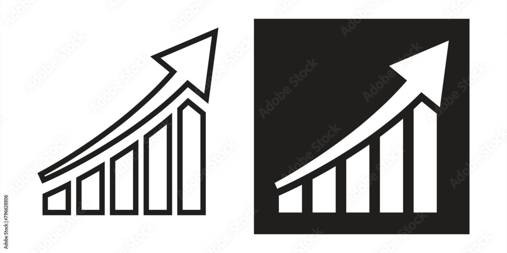 The growth bar graph icon is black on a white background and the growth ...