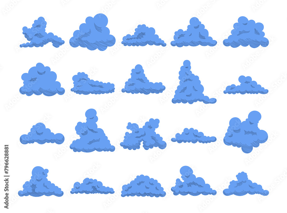 Cumulus cloud. Sky air symbol. Vector drawing. Collection of design ...