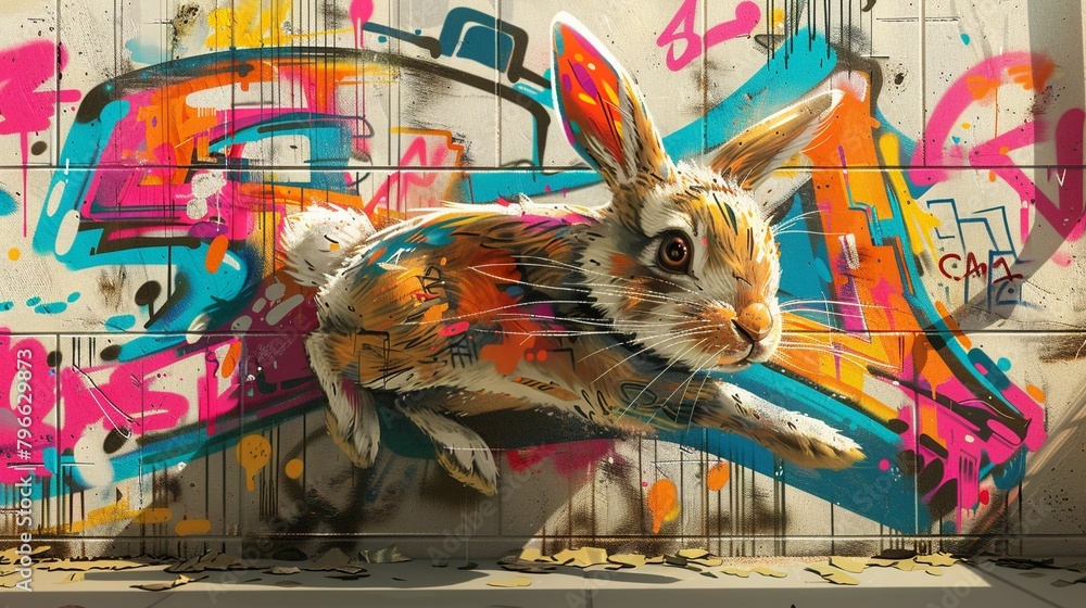 Dynamic 3D wallpaper featuring a vividly rendered rabbit jumping out of ...