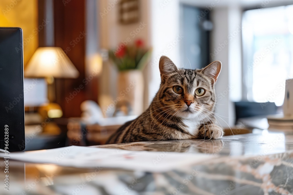 Cat Working as Receptionist, Reception Desk Cats, Friendly Hotel Cat ...