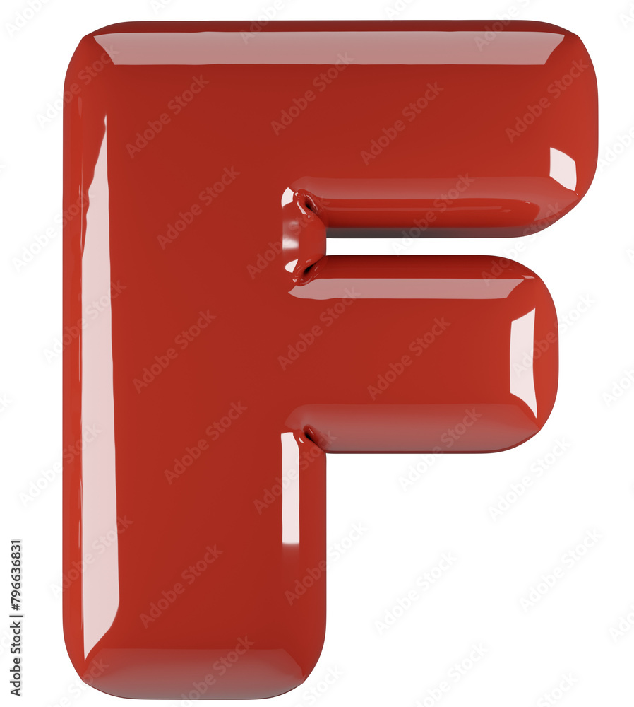Inflated glossy RED letter F uppercase illustration. 3D render of latex ...