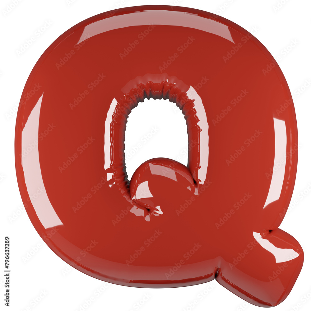 Inflated glossy RED letter Q uppercase illustration. 3D render of latex ...