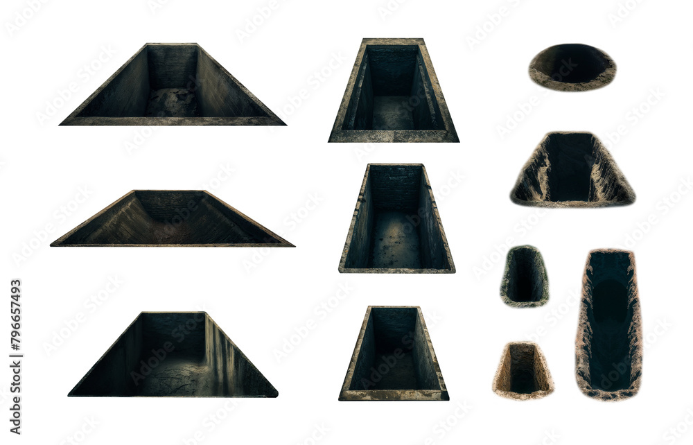 Empty grave hole pit mega pack collection. Transparent PNG background ...