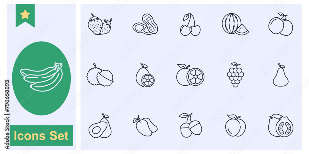 Fruits icon set symbol collection, logo isolated vector illustration ...