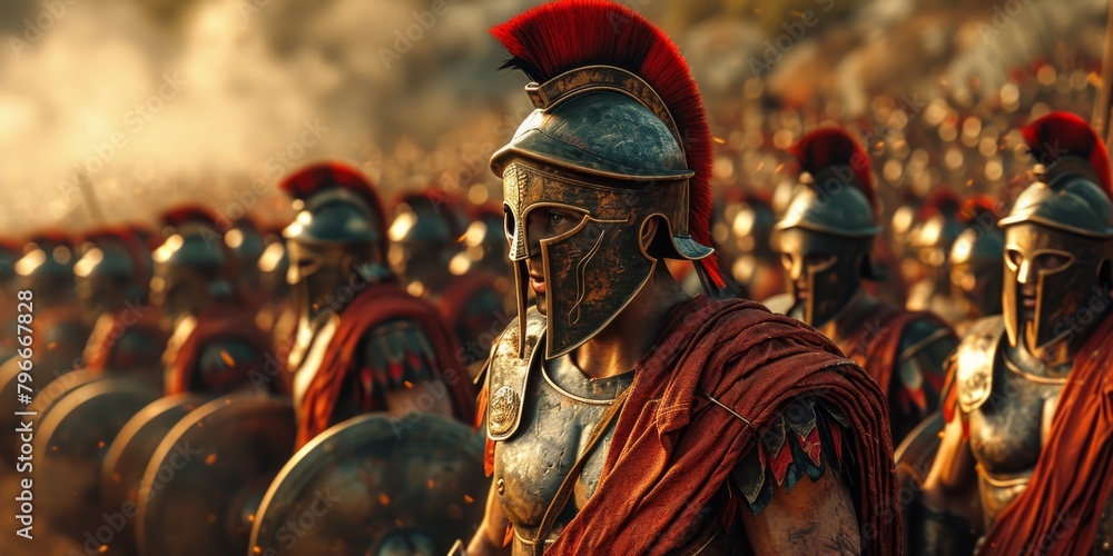 Ancient Roman legionary warrior in armor against the background of the ...