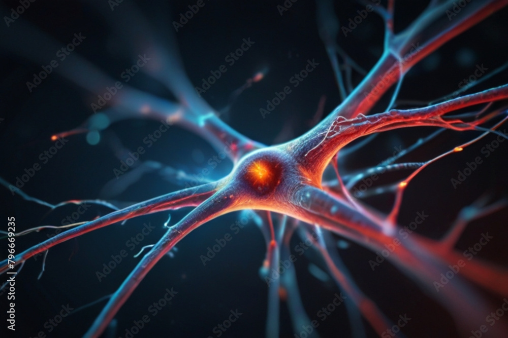 Microscopic view of human brain neurons, Neurons sending brain activity firing biology ...