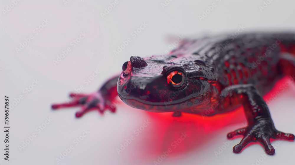 frontal view of a grim looking yunnan lake newt on white background ...