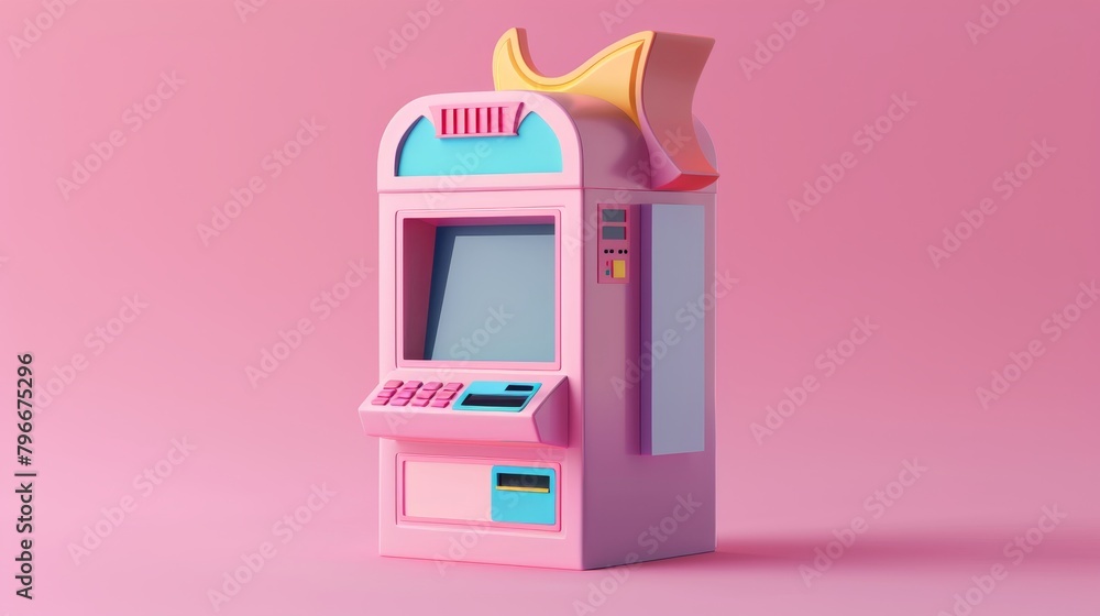 Design a cute 3D rendering of a cash machine with a Memphis design AI ...