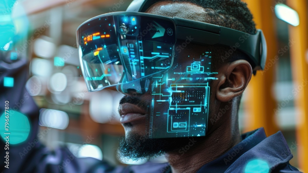 engineer using augmented reality (AR) glasses to inspect and manage ...