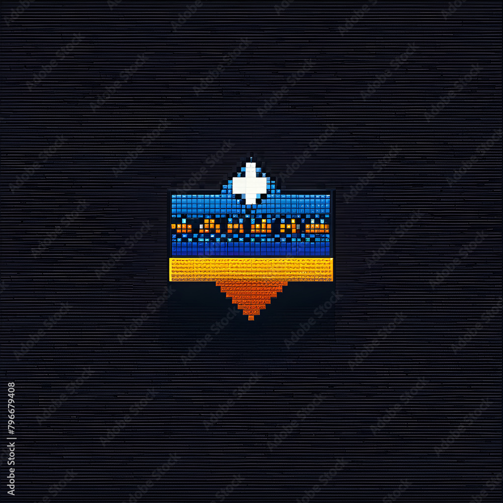 a logo inspired by retro pixel art featuring a pixelated character or ...