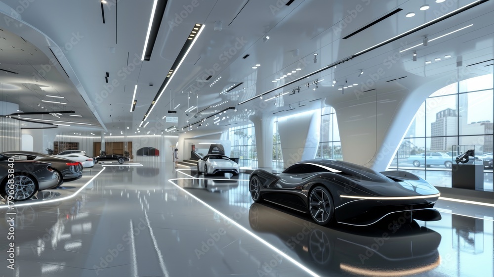Futuristic car showroom with sleek design AI generated illustration ...