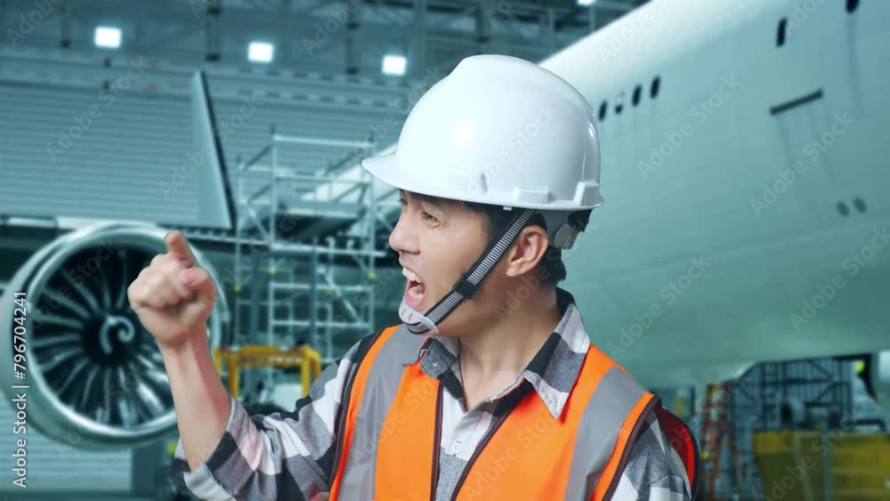 Close Up Side View Of Asian Male Engineer With Safety Helmet Standing ...