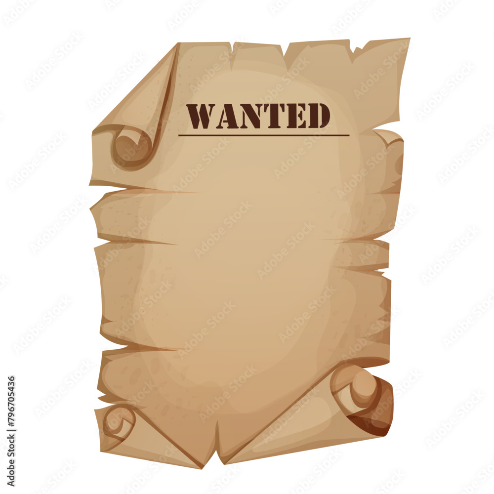 Wanted parchment paper banner, poster template wild west reward flyer ...