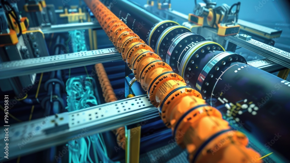 detailed diagram on a monitor of an undersea optical cable system ...