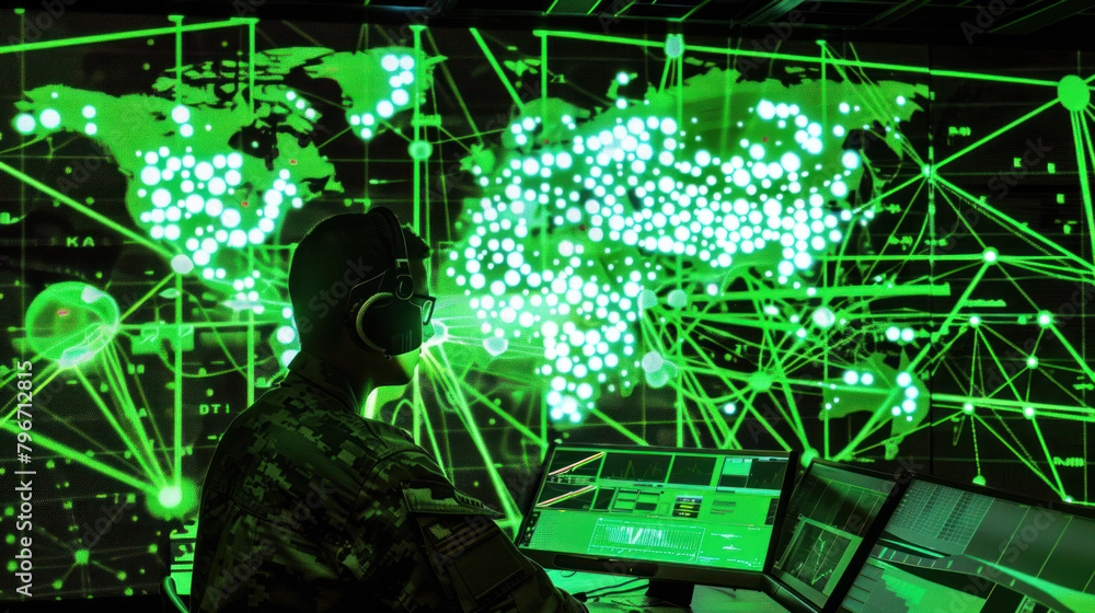 Global operations control room, government special forces command ...