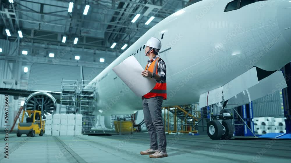Full Body Side View Of Asian Male Engineer With Safety Helmet Looking ...