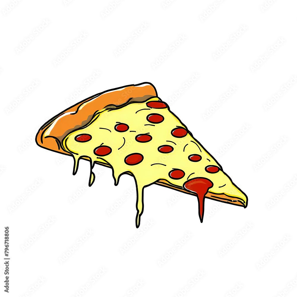 Cheezy Pizza Slice Hand Drawn Cartoon Style Illustration Stock ...