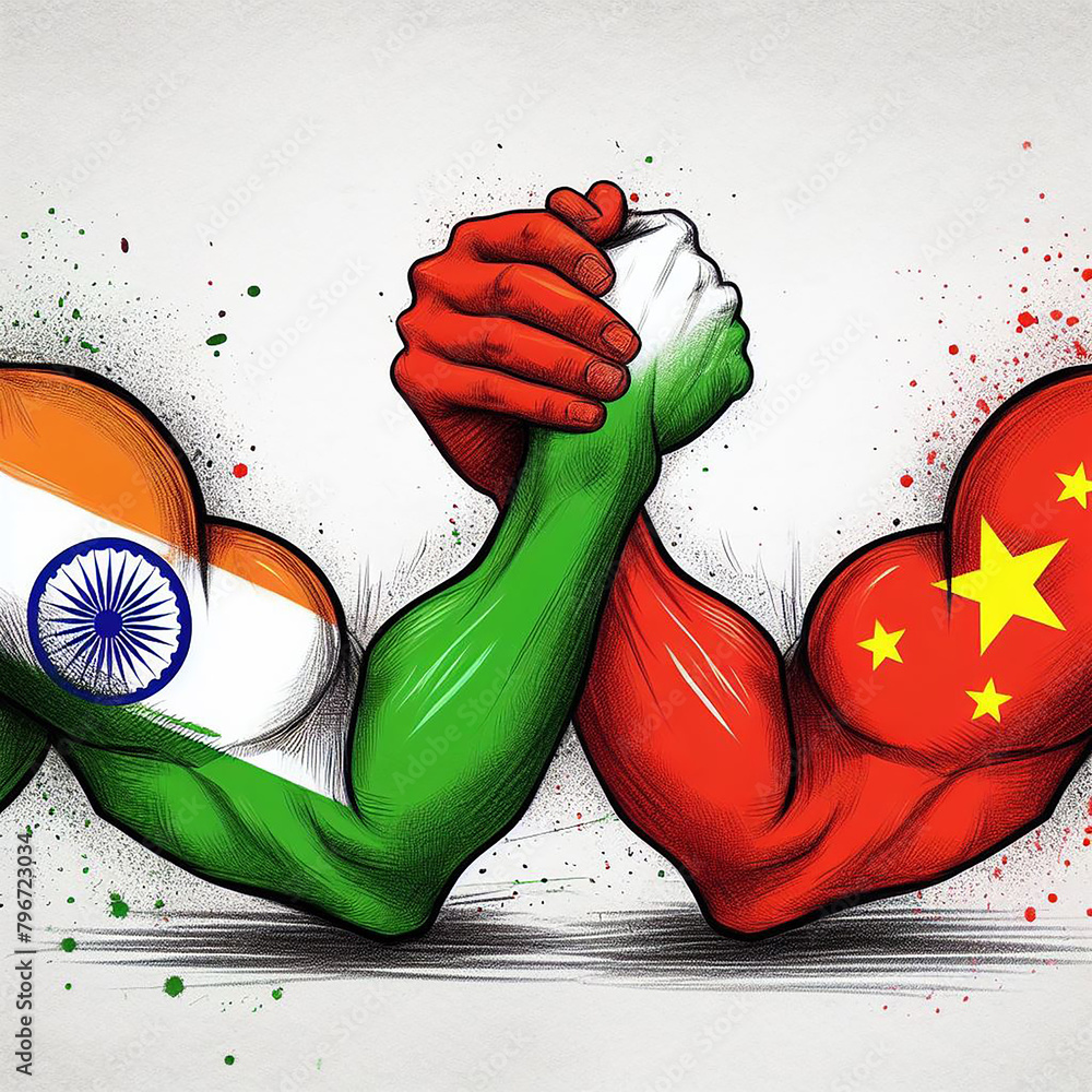 India vs China, China vs India, illustration, vector, armwrestling, arm ...