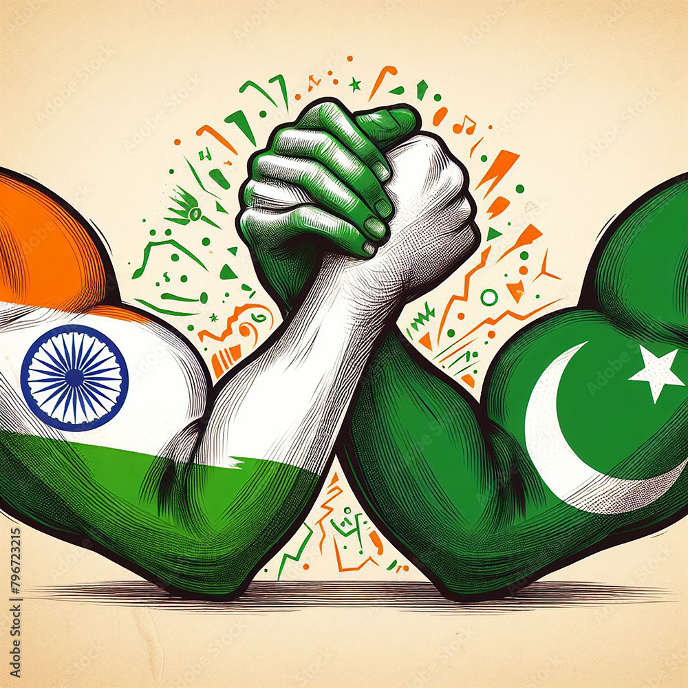 Indian vs Pakistan, illustration, illustrative, art, vector, arm ...