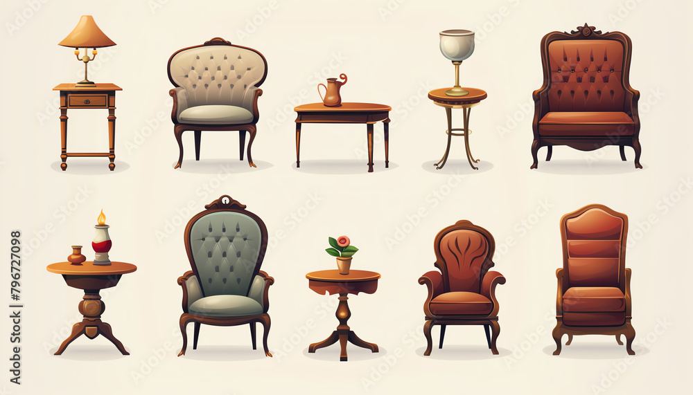 Vintage Furniture Icon Set Elegant icons that capture the essence of ...