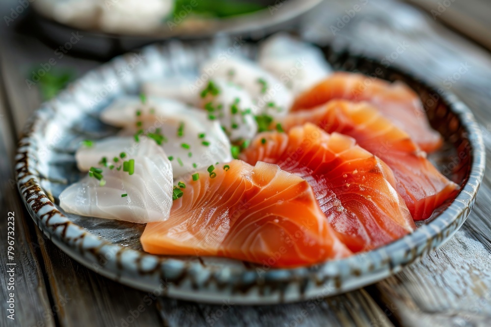 Sashimi, Fresh Seafood Dish, Smoked Salted Raw White Fish Fillet Slices ...