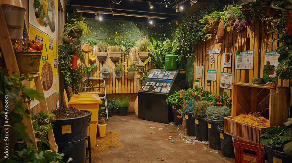 An educational exhibit demonstrating the cycle of reduce, reuse ...