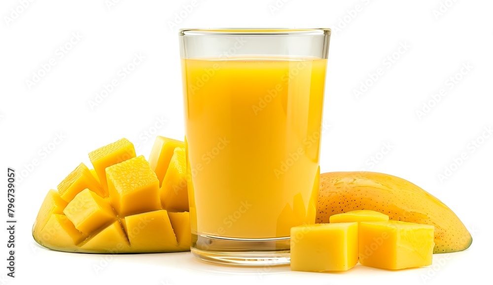 Foto de Mango juice in glass with mango cubes isolated on white ...
