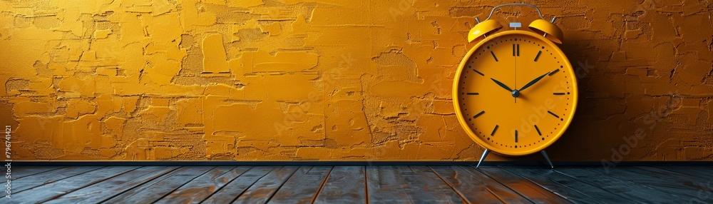 A vintage clock with worn brown texture hangs on a grungy wooden wall ...