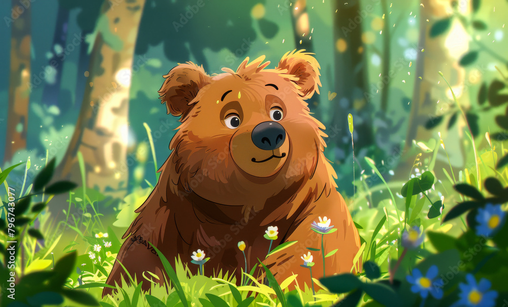 Cartoon Caricature of a Bear in the Forest. Generated Image. A digital ...