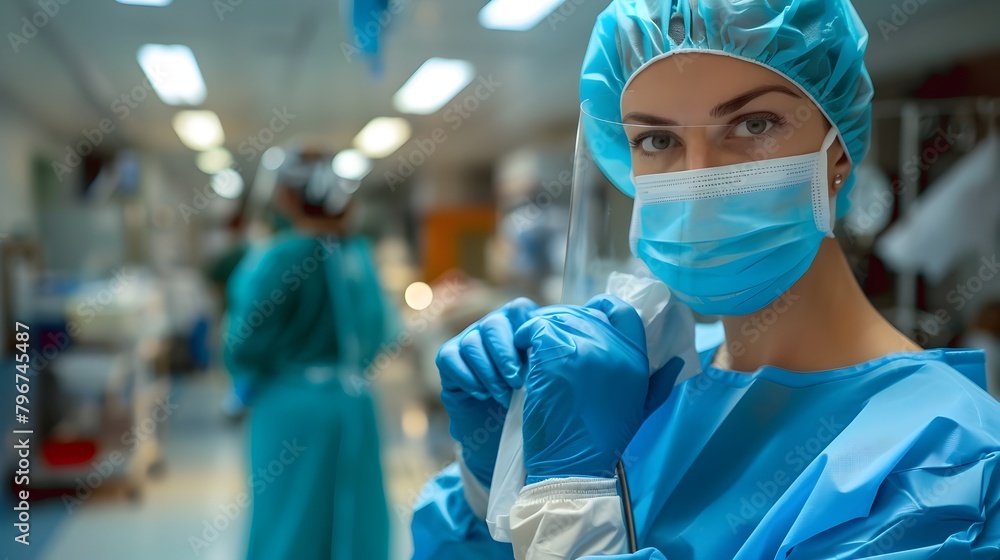 Nurse Demonstrating Proper Use of PPE for Infection Control in Medical ...