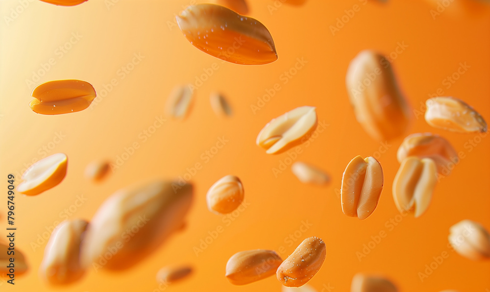 Peanut nuts falling explosion splash in realistic closeup shot ...