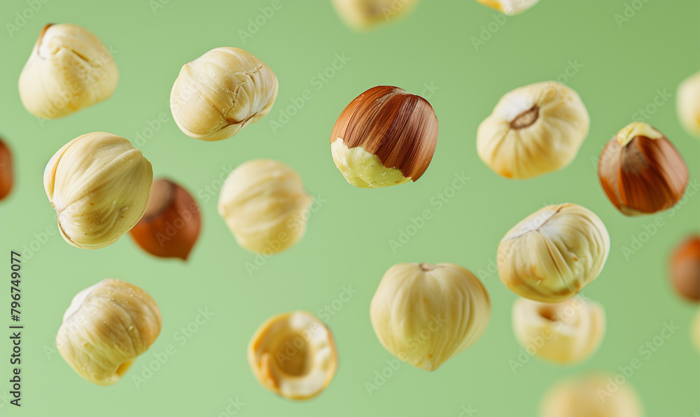 Hazelnut nuts explosion splash or falling in realistic closeup for ...