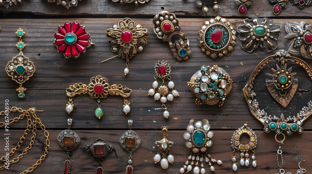 Timeless Elegance: A Vintage Jewelry Collection Basks in Natural Light on a Rustic Table Stock ...