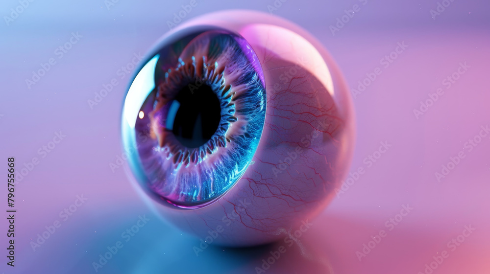 A colorful eye with a black pupil is shown in a close up. The eye is ...