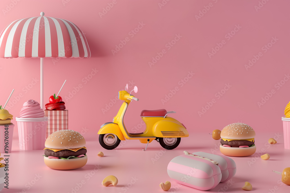 Food delivery concept, featuring a scooter and mobile app surrounded by ...