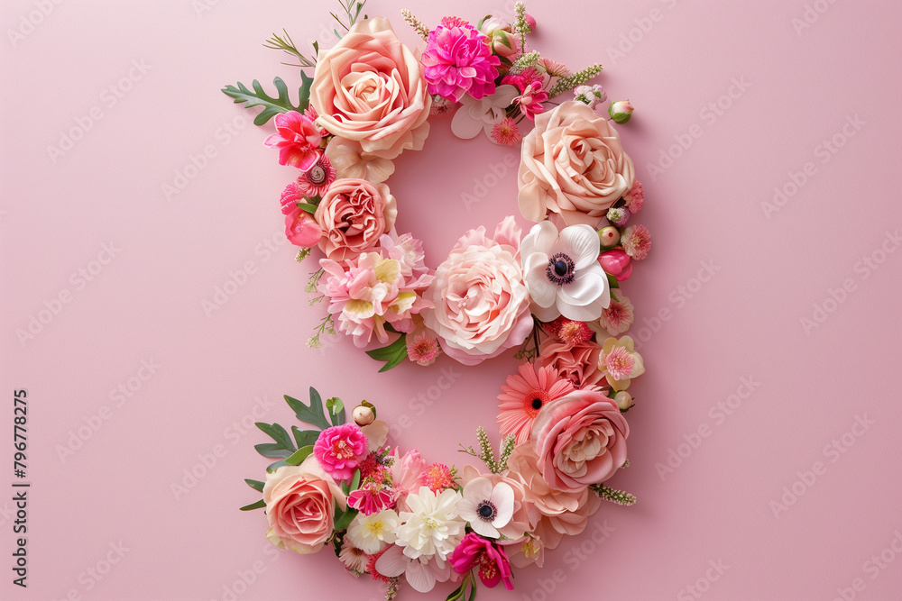 Overhead Floral Number Nine Arrangement. Overhead view of a floral ...