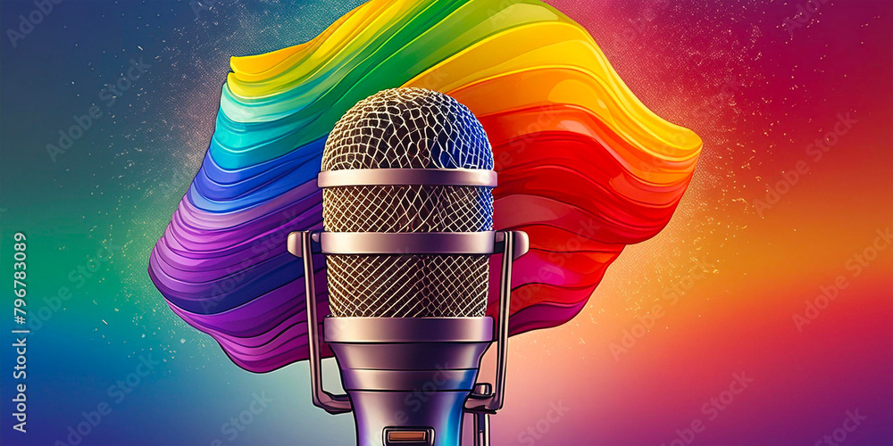 Megaphone and microphone colored with rainbow. LGBTQ concept, gender ...