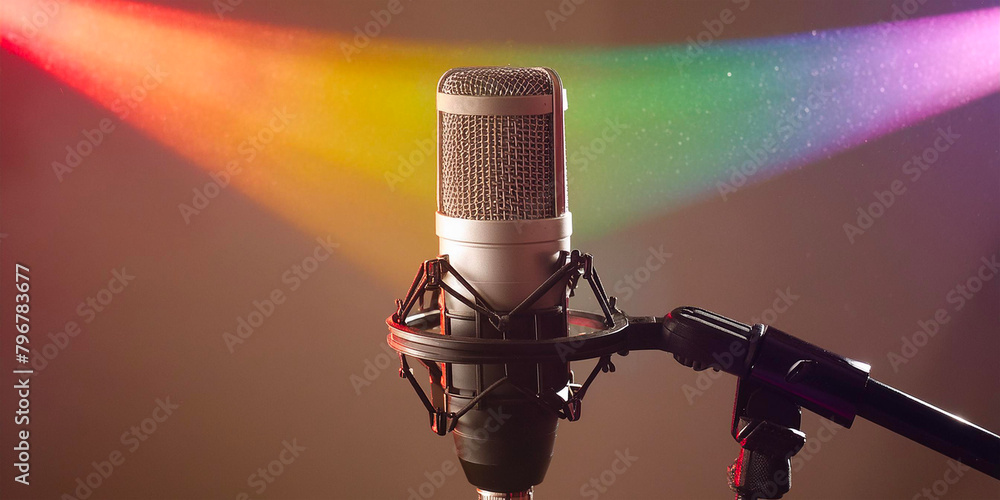 Megaphone and microphone colored with rainbow. LGBTQ concept, gender ...