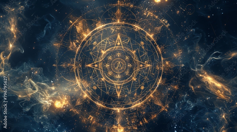 An intricate mandala made up of alchemical symbols and sigils ...