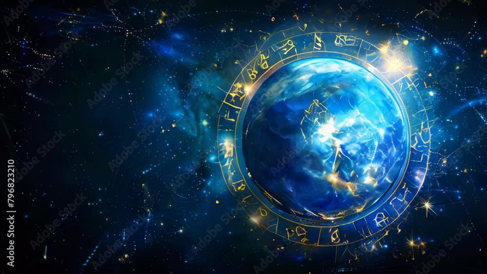 Vidéo Stock Planet Earth encircled by zodiac signs and astrology ... Vidéo Stock Planet Earth encircled by zodiac signs and astrology ...