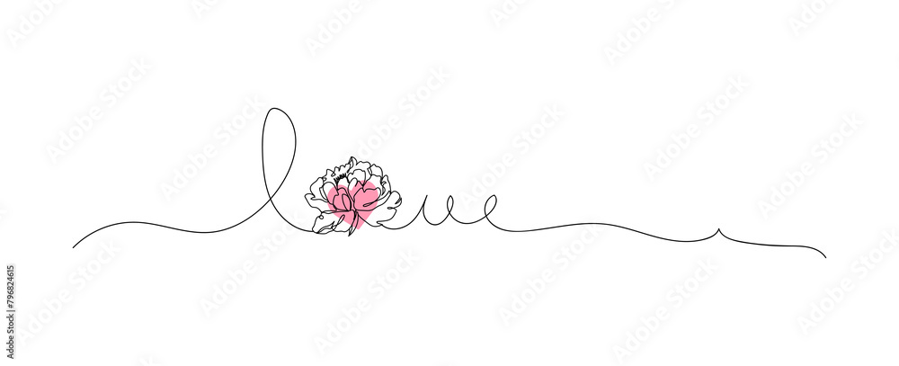 Love letter one continuous line art with flowers, minimalist romantic ...