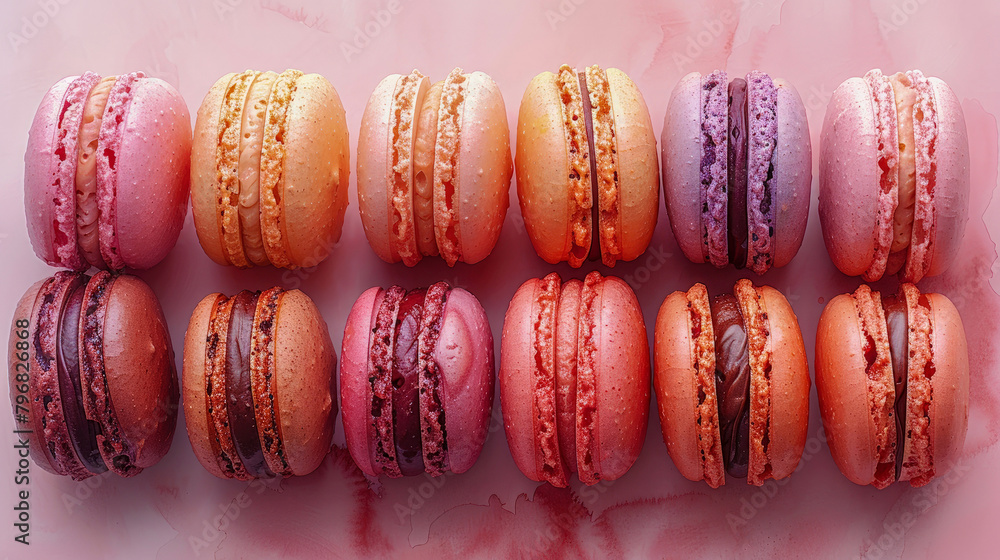 Full-frame image of multitude of colorful pastel French macaroons ...