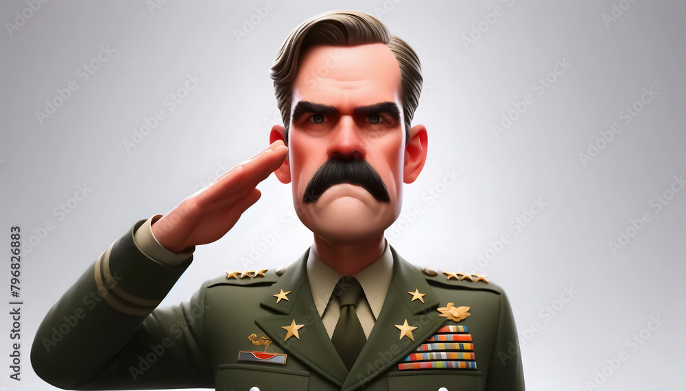 Military General Caricature with Exaggerated Facial Features, Humorous ...