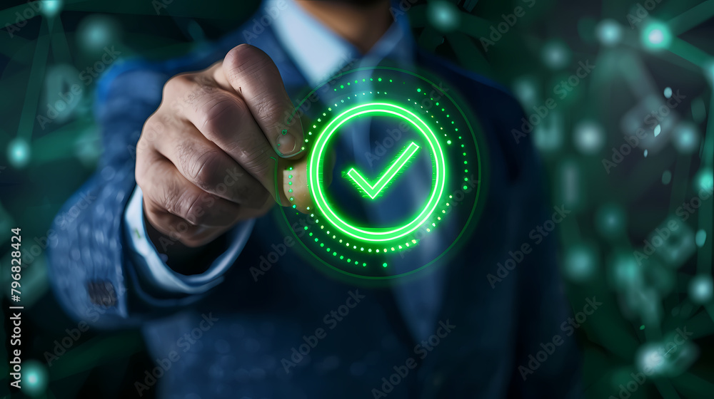 Green check mark for compliance, certification or audit concept with a ...