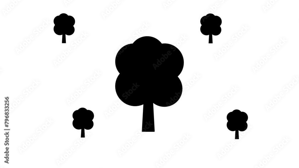 Zoom in and out animation the tree symbol. Large black symbol in the ...