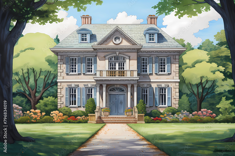 Georgian Style House (Cartoon Colored Pencil) - Originated in England ...