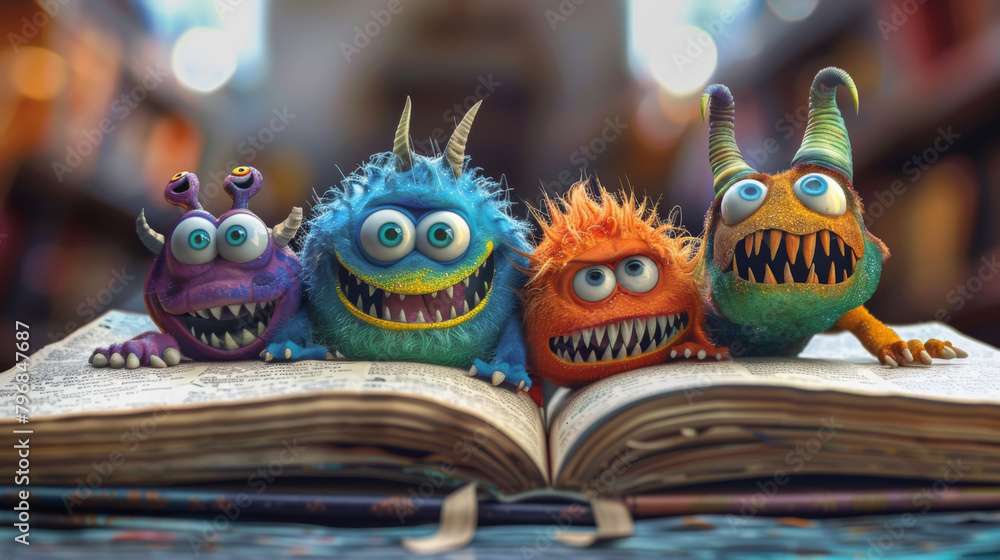 Book, creature and science fiction or fantasy story or novel literature ...