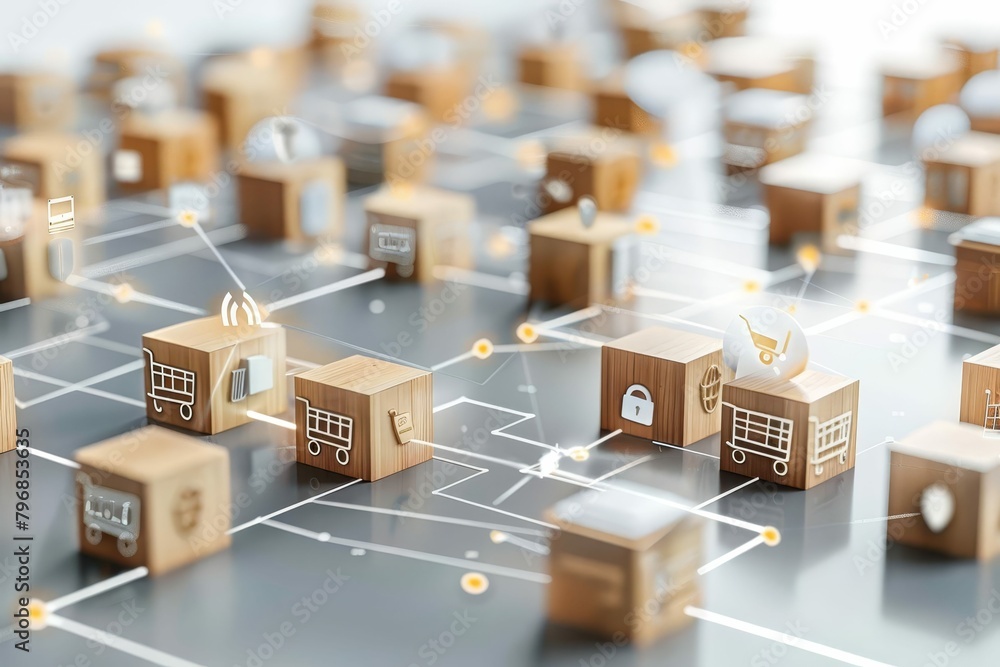 franchise business network concept with wooden blocks and connected ...