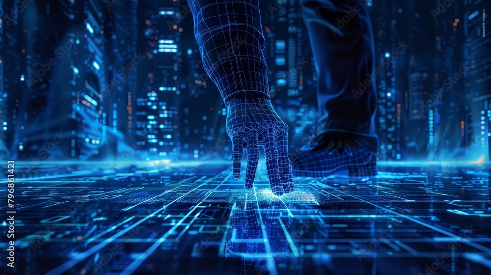 Grid Lines: A 3D vector illustration of a graphic designer using grid ...