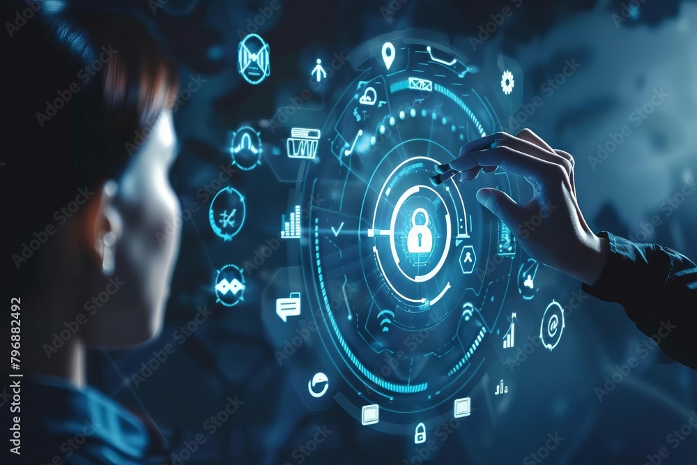 upskilling concept businessman touching skills icon on virtual screen ...